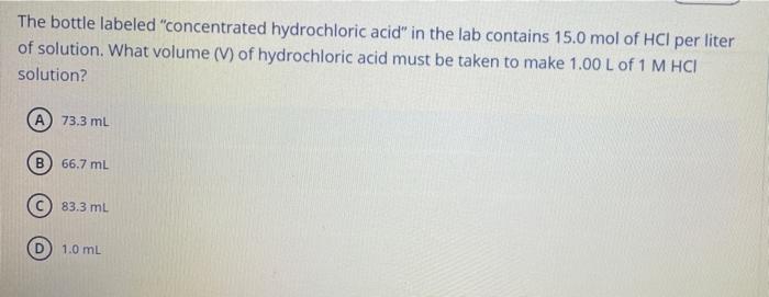 Solved The bottle labeled "concentrated hydrochloric acid" | Chegg.com