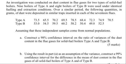 Solved An investigation was conducted on dust content in | Chegg.com