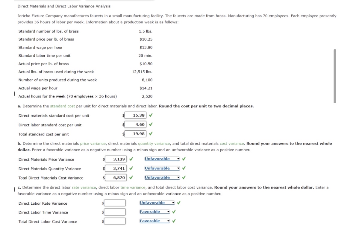 Solved Direct Materials and Direct Labor Variance Analysis | Chegg.com