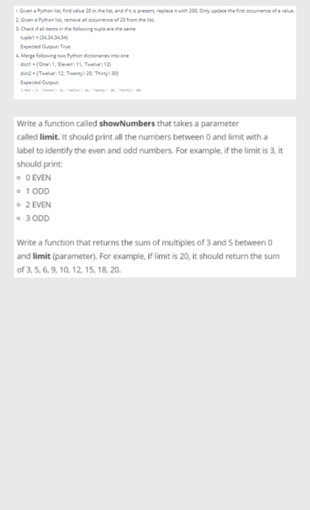 Solved 1 Given A Python List Find Value 20 In The List Chegg