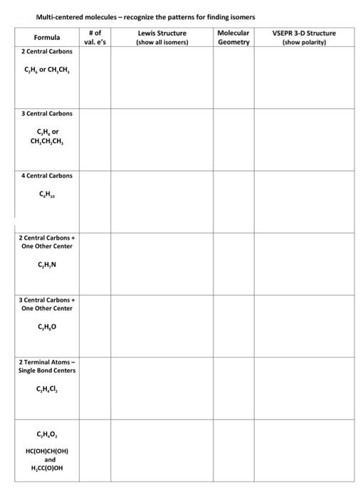 Solved Multi-centered molecules - recognize the patterns for | Chegg.com