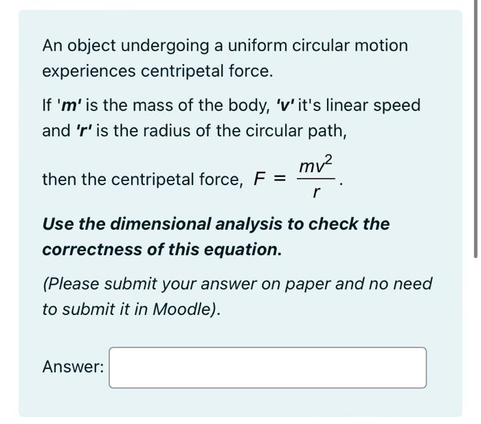 Solved An object undergoing a uniform circular motion | Chegg.com