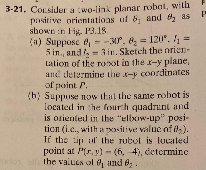 21. Consider a two-link planar robot, with positive | Chegg.com