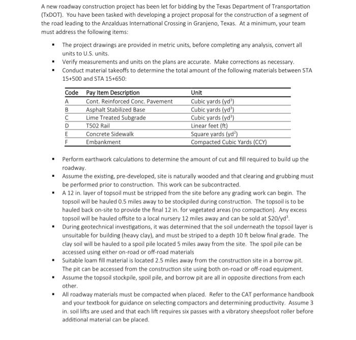 Solved A new roadway construction project has been let for | Chegg.com
