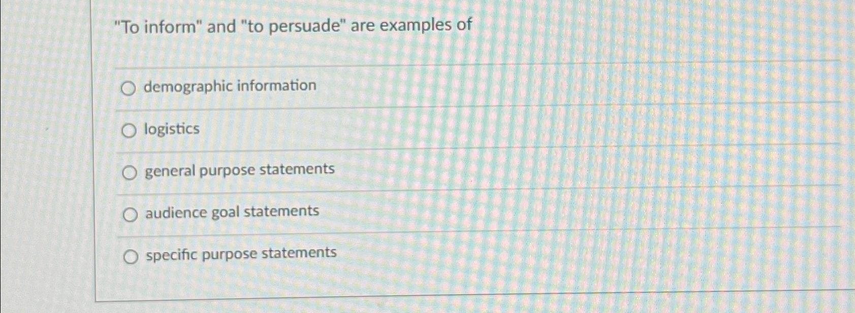 Solved "To inform" and "to persuade" are examples | Chegg.com