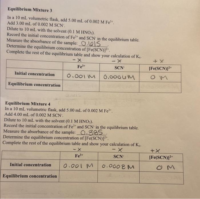 Solved Equilibrium Mixture 3 In a 10 mL volumetric flask, | Chegg.com