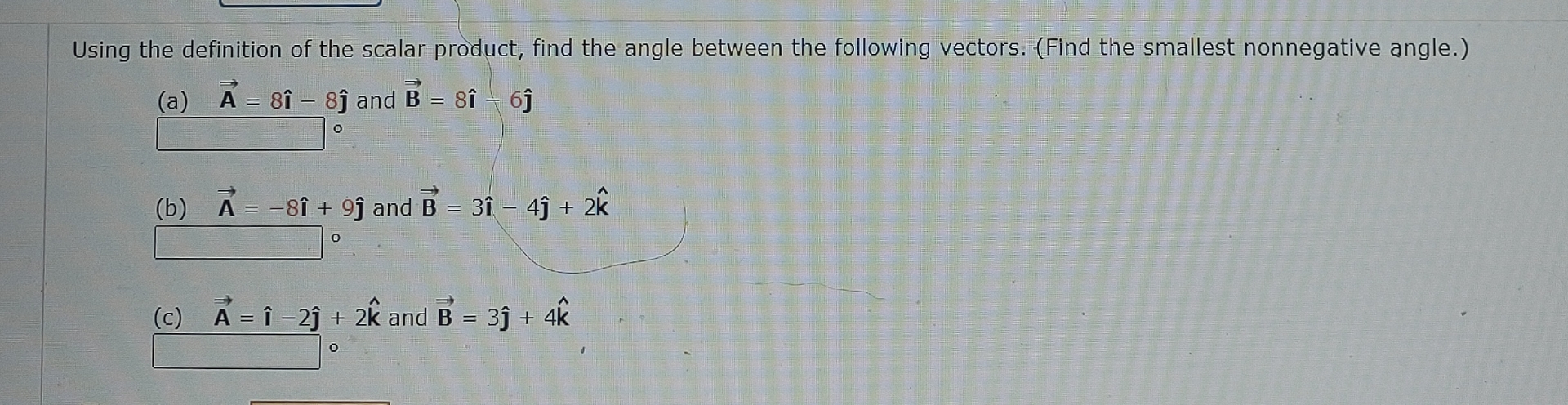 Solved Using the definition of the scalar product, find the | Chegg.com