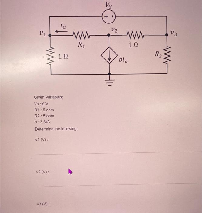Solved Given Variables: Vs : 9 V R1:5ohm R2 : 5 ohm b : 3 | Chegg.com
