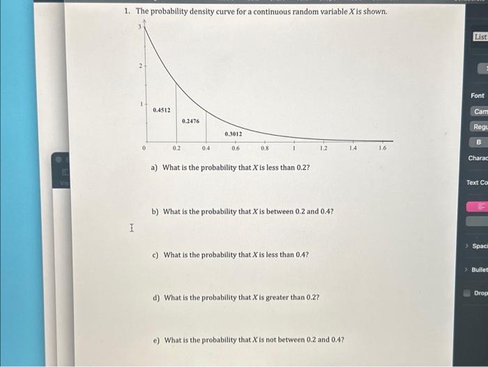Solved 1. The probability density curve for a continuous | Chegg.com