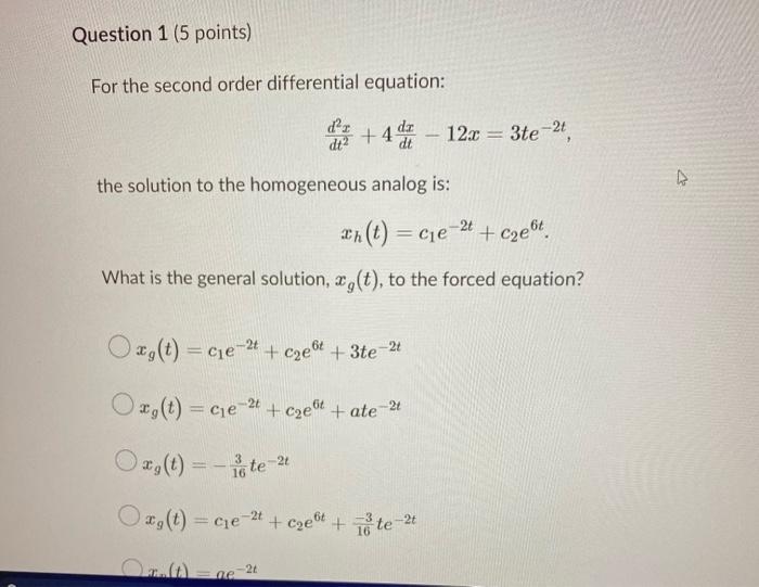 Solved For the second order differential equation: | Chegg.com