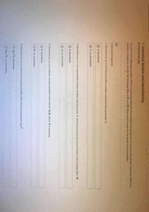 Solved 1. Statistical Models and Identifiability A Bookmark | Chegg.com