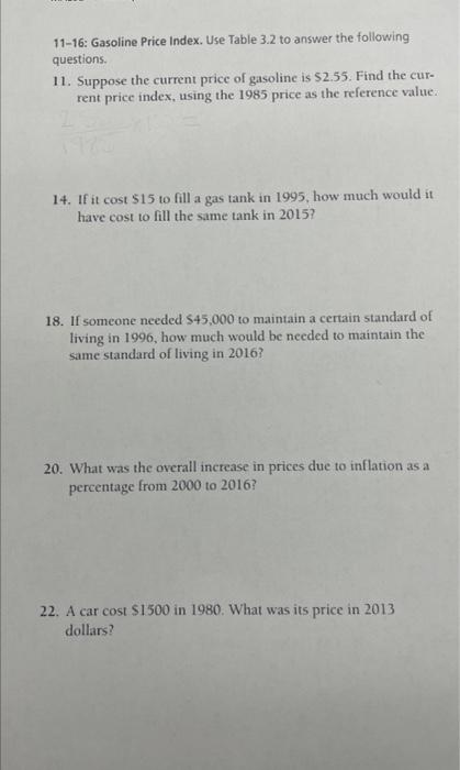 Solved 11-16: Gasoline Price Index. Use Table 3.2 to answer | Chegg.com