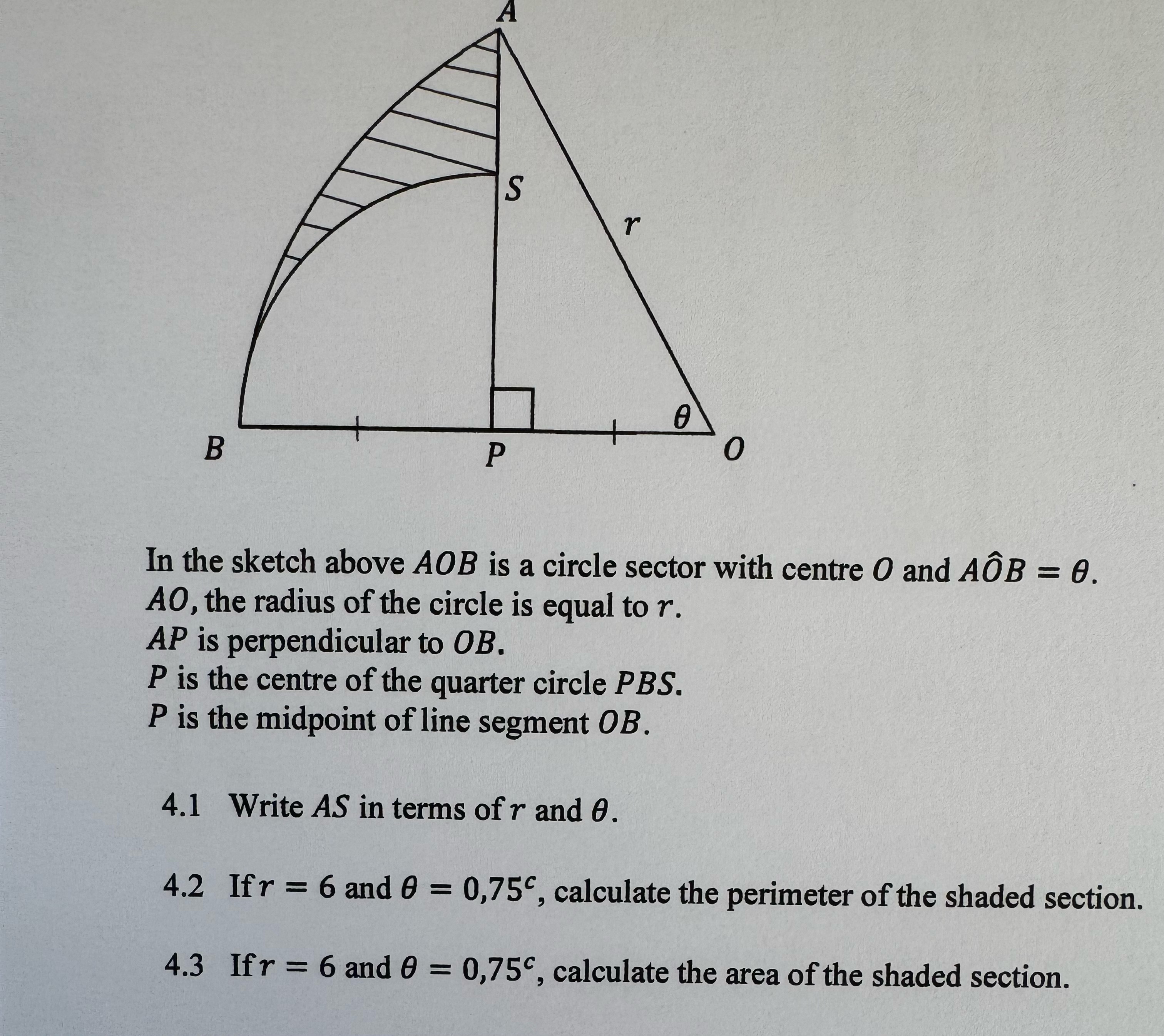 Solved In the sketch above AOB is a circle sector with | Chegg.com