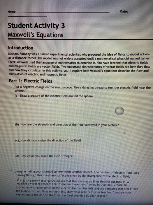 Name: Student Activity 3 Maxwell's Equations | Chegg.com