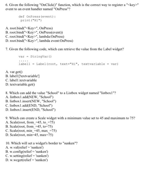 Solved 6. Given the following "OnClick()" function, which is | Chegg.com