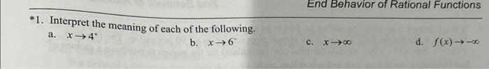Solved End Behavior of Rational Functions *1. Interpret the | Chegg.com