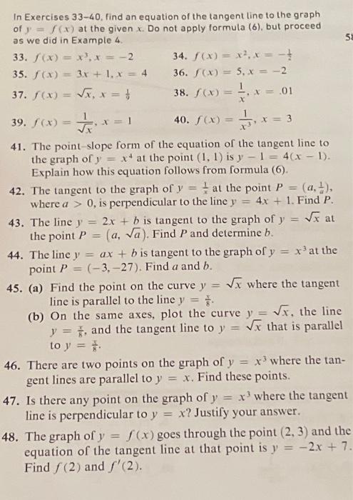 Solved In Exercises 33-40, find an equation of the tangent | Chegg.com