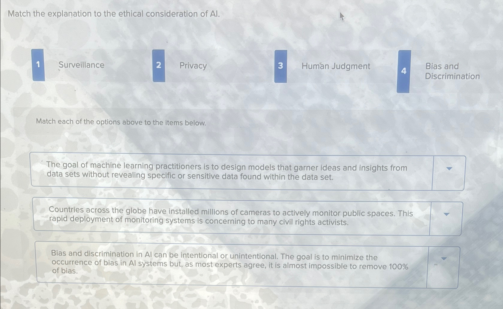 Solved Match the explanation to the ethical consideration of | Chegg.com