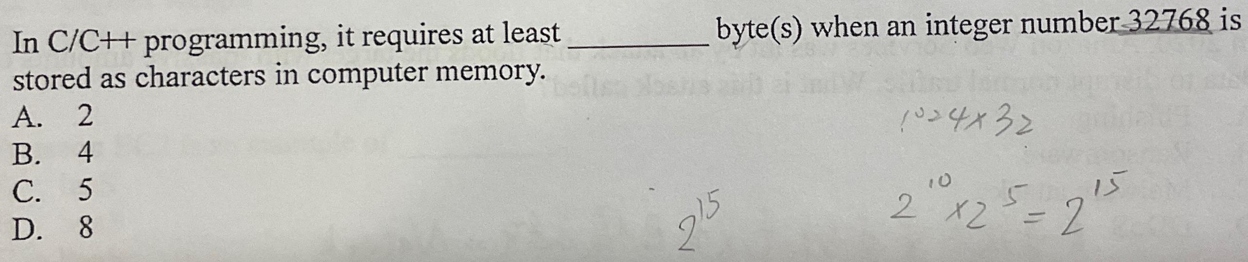 Solved In CC++ ﻿programming, it requires at least byte(s) | Chegg.com