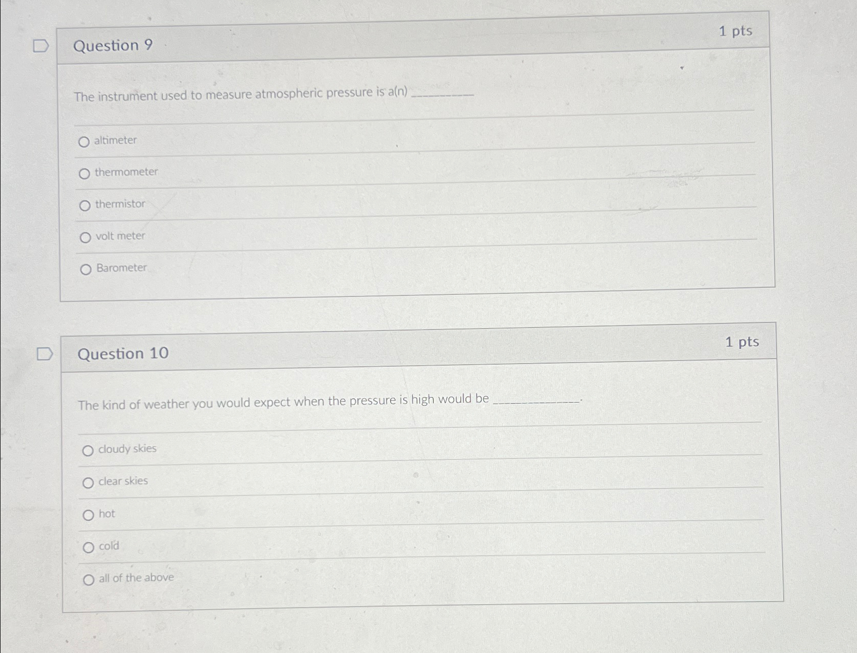 Solved Question 91ptsThe instrument used to measure | Chegg.com
