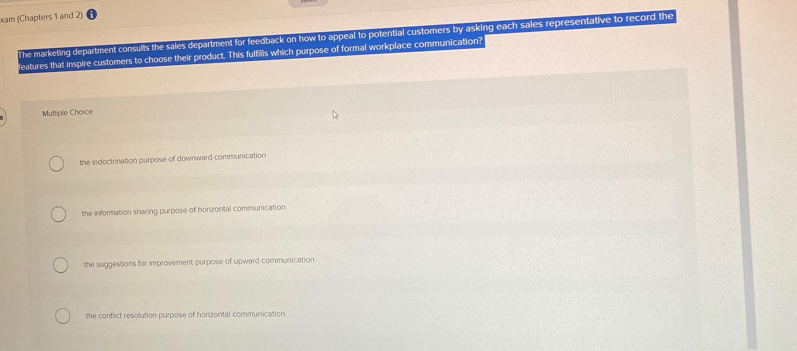 Solved xam (Chapters 1 ﻿and 2) ﻿iThe marketing department | Chegg.com