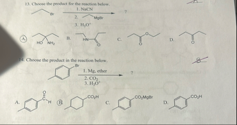Solved Choose the product for the reaction | Chegg.com