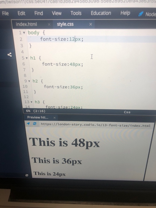 Solved change the css for the h1,h2,h3,h4 using % instead of | Chegg.com