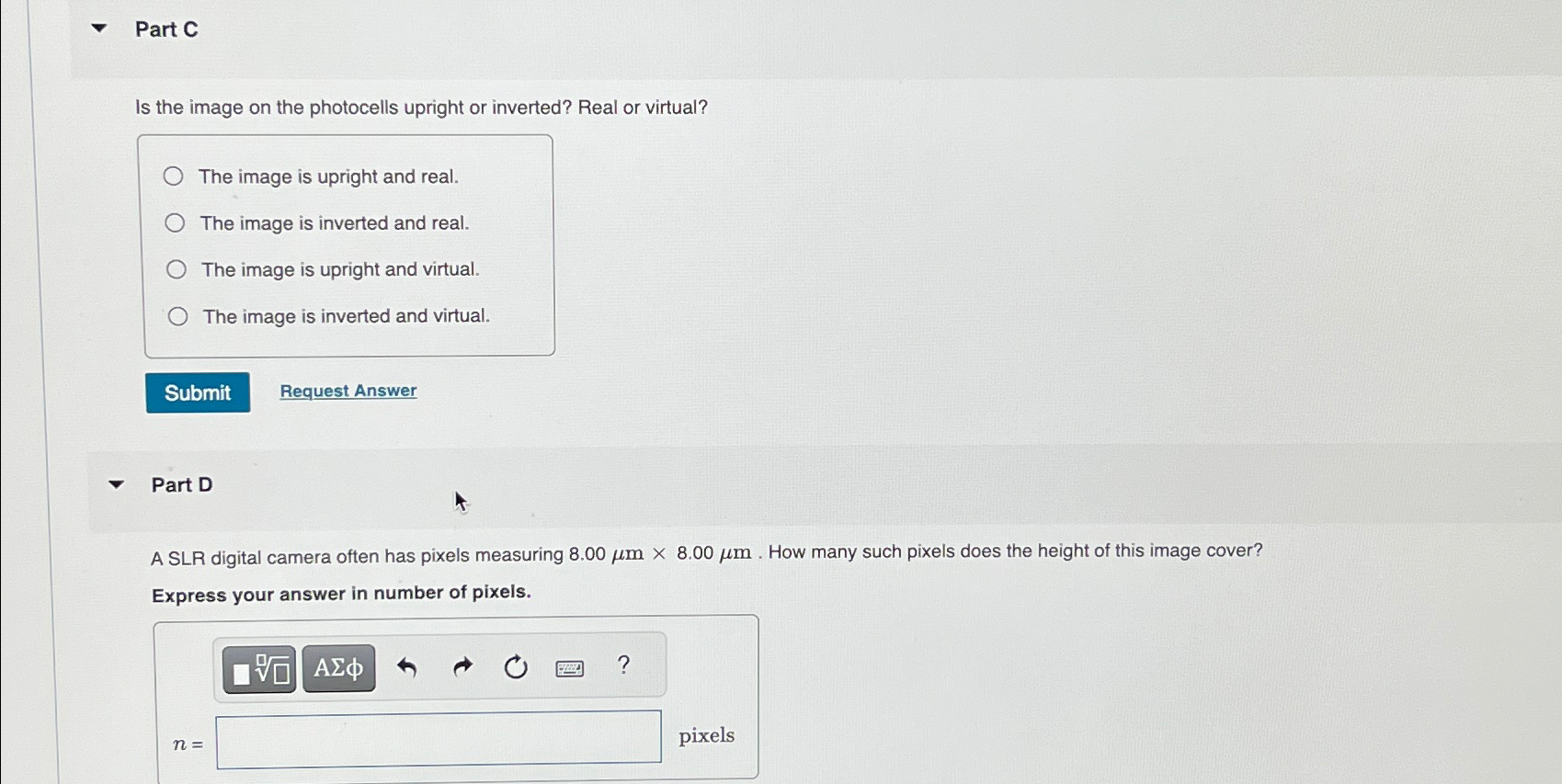 Solved Part CIs the image on the photocells upright or | Chegg.com