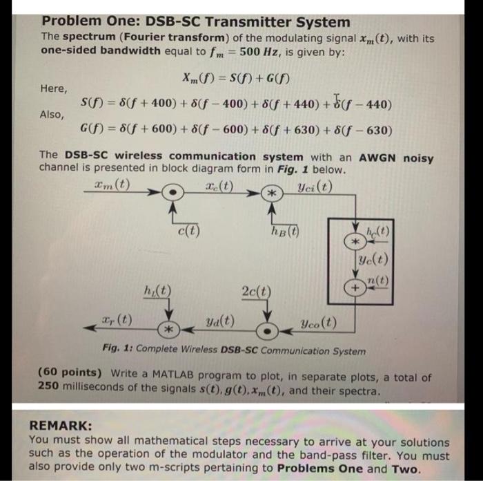 Problem One: DSB-SC Transmitter System The spectrum | Chegg.com