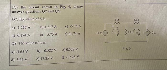 Solved For the circuit shown in Fig. 6, please answer | Chegg.com