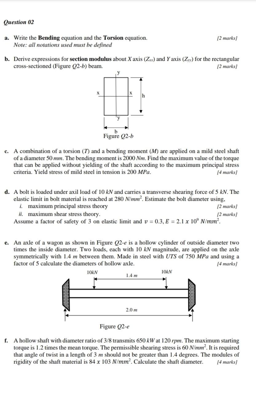 Solved Question 02 a. Write the Bending equation and the | Chegg.com