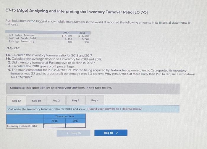 Solved E7-15 (Algo) Analyzing and Interpreting the | Chegg.com