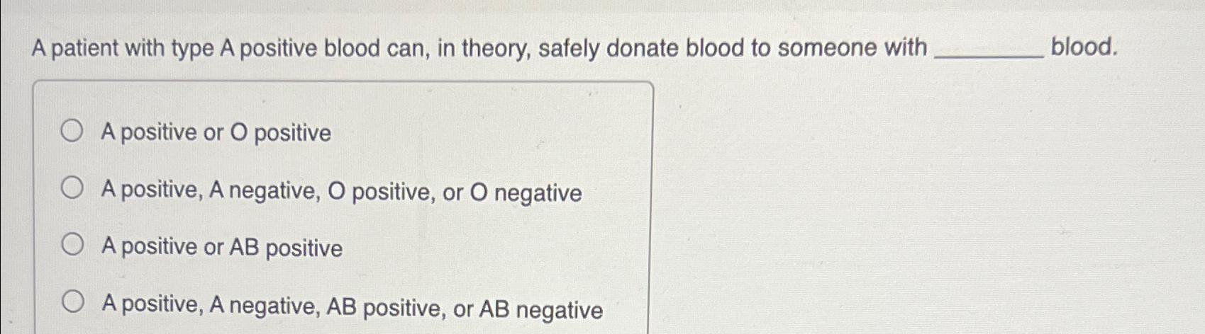 Solved A patient with type A positive blood can, in theory, | Chegg.com