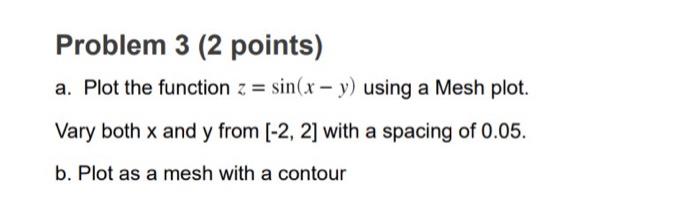 Solved a. Plot the function z=sin(x−y) using a Mesh plot. | Chegg.com