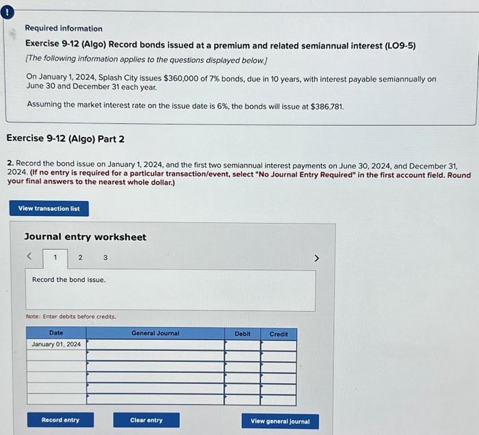 Solved Required information Exercise 9-12 (Algo) Record | Chegg.com