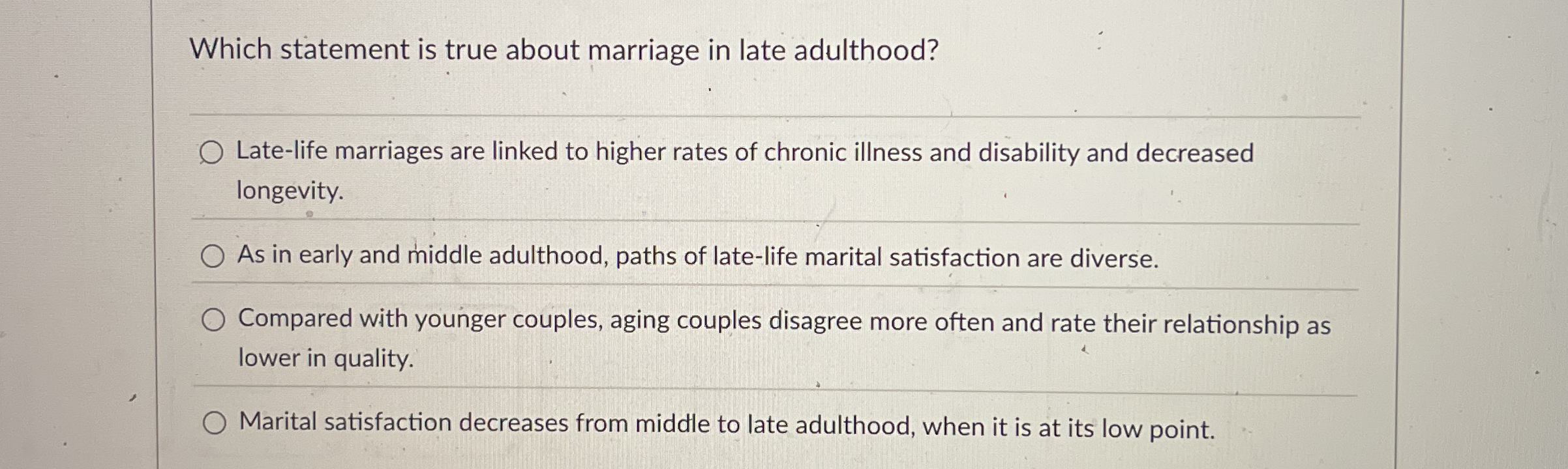 Solved Which statement is true about marriage in late | Chegg.com