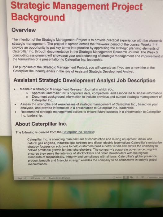 Strategic Management Project Background Overview The | Chegg.com