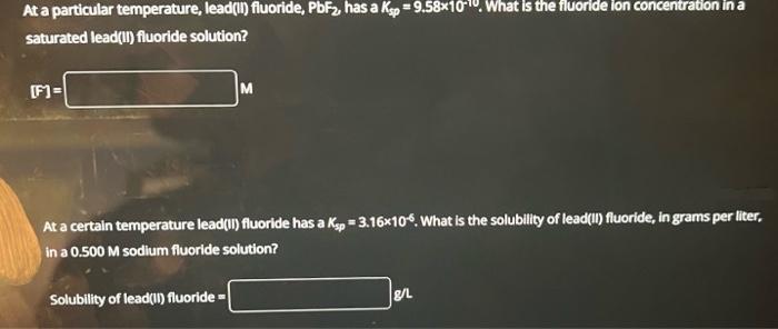Solved At a particular temperature, lead(Ii) fluoride, PbF2, | Chegg.com