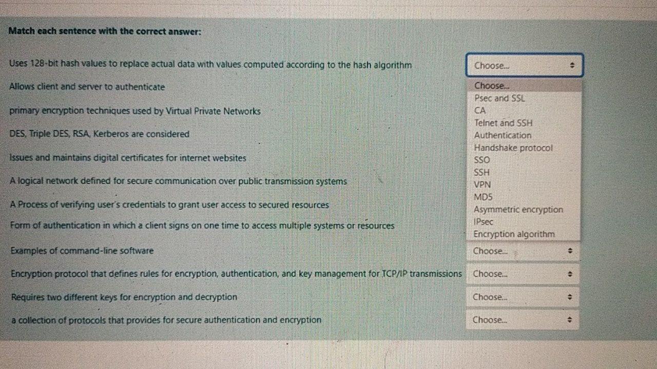 Solved Match each sentence with the correct answers Uses | Chegg.com
