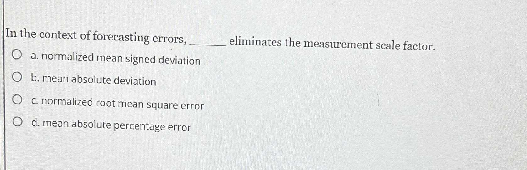 Solved In The Context Of Forecasting Errors A ﻿normalized