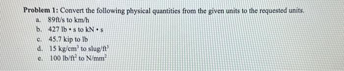 Problem 1: Convert the following physical quantities | Chegg.com