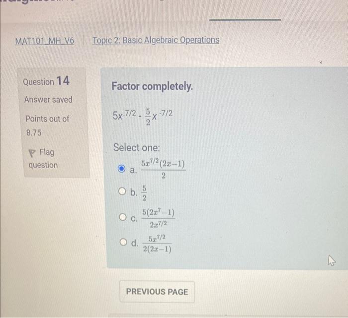 Solved MAT101 MH V6 Question 14 Answer saved Points out of | Chegg.com