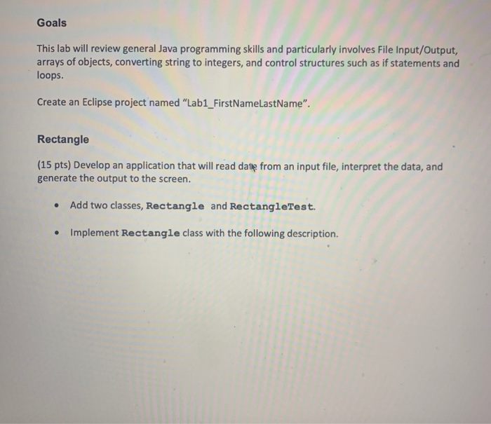 Solved Goals This lab will review general Java programming | Chegg.com