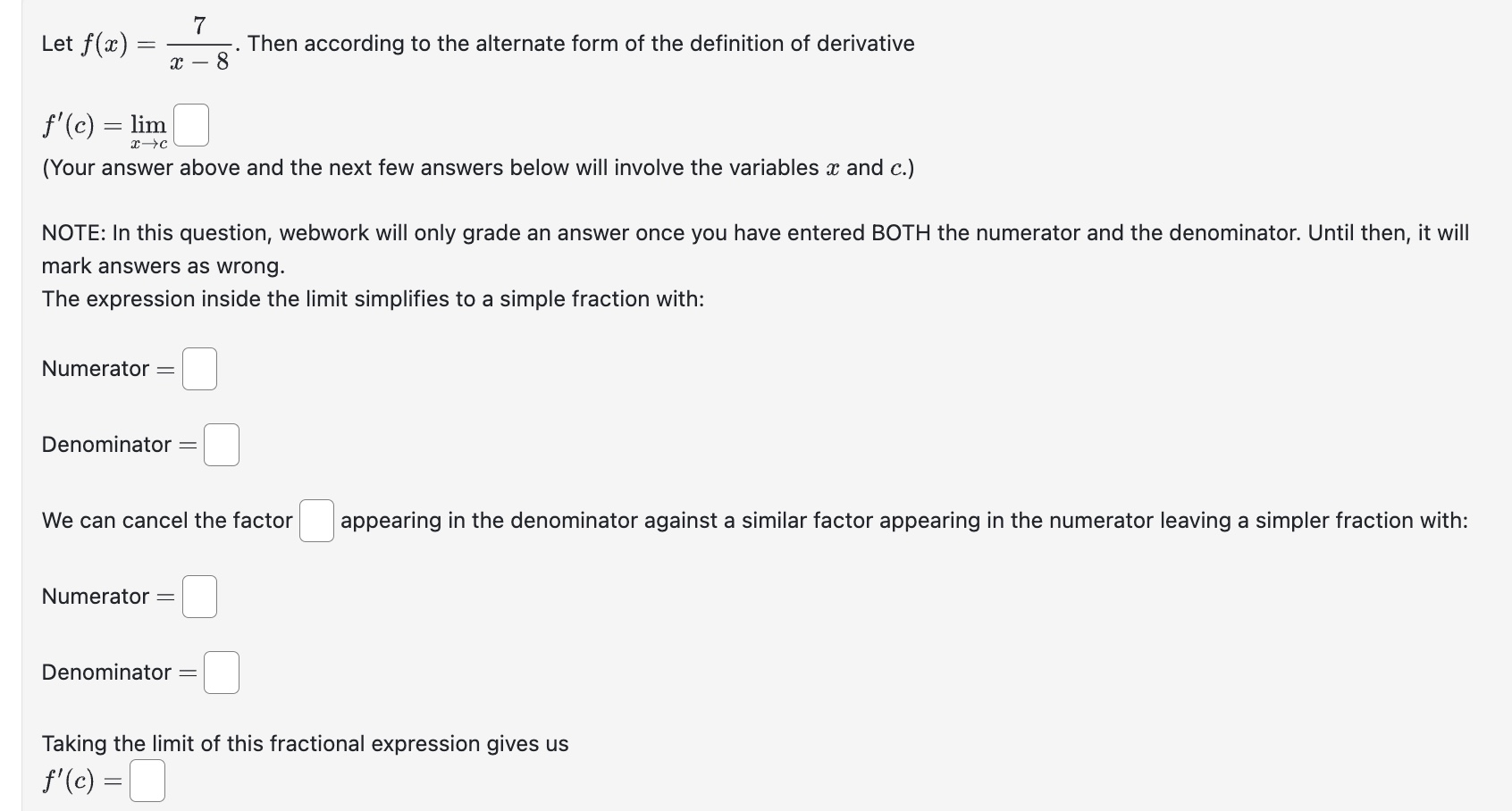 Solved Let f(x)=7x-8. ﻿Then according to the alternate form | Chegg.com