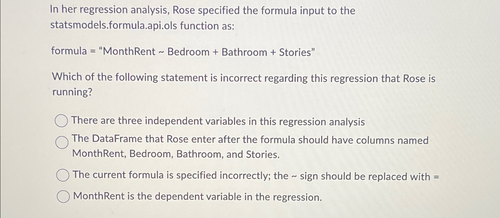 Solved In her regression analysis, Rose specified the | Chegg.com