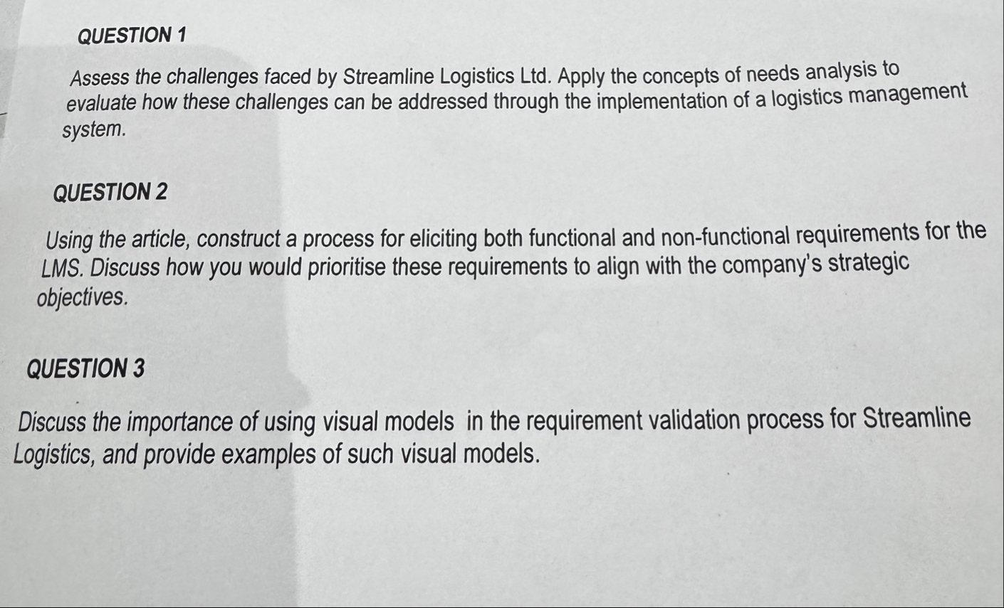 Solved QUESTION 1Assess the challenges faced by Streamline | Chegg.com