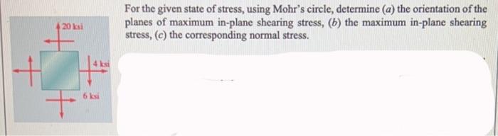 Solved For the given state of stress, using Mohr's circle, | Chegg.com