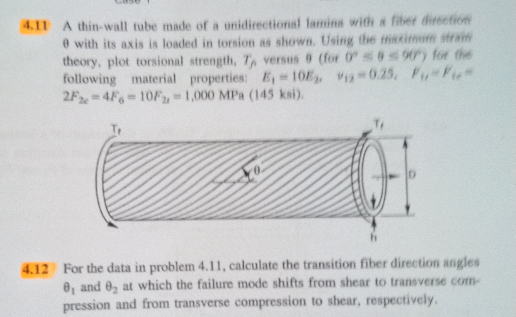 Solved 4.11 ﻿A thin-wall tube made of a unidirectional | Chegg.com
