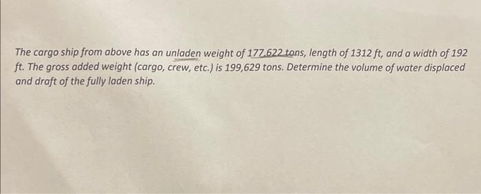 Solved The cargo ship from above has an unladen weight of | Chegg.com
