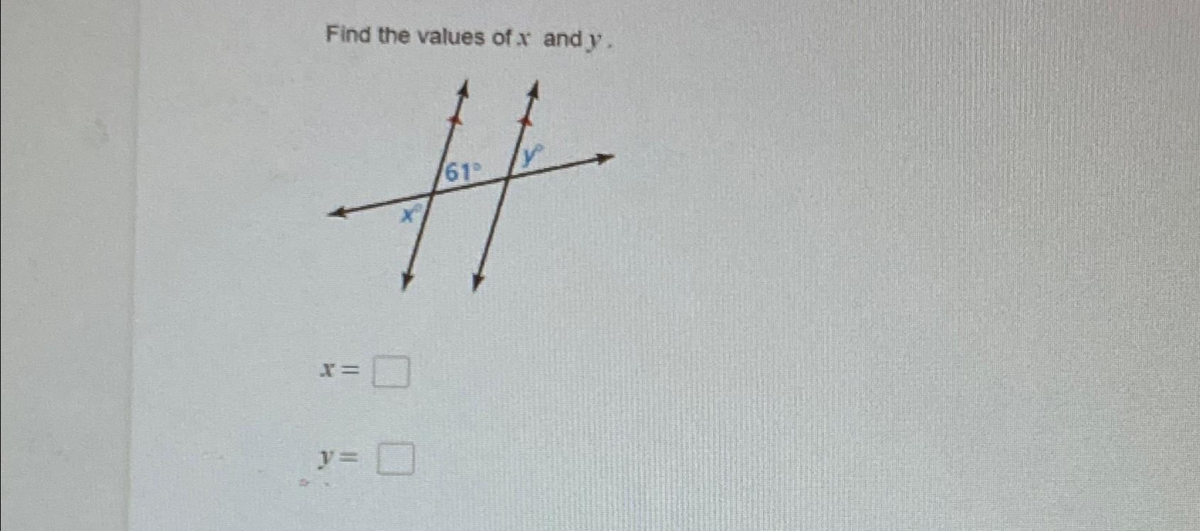 Solved Find the values of x ﻿and y.x=y= | Chegg.com